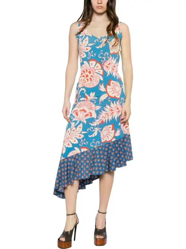 Etro Floral-print Ruffled Midi Dress - Blue