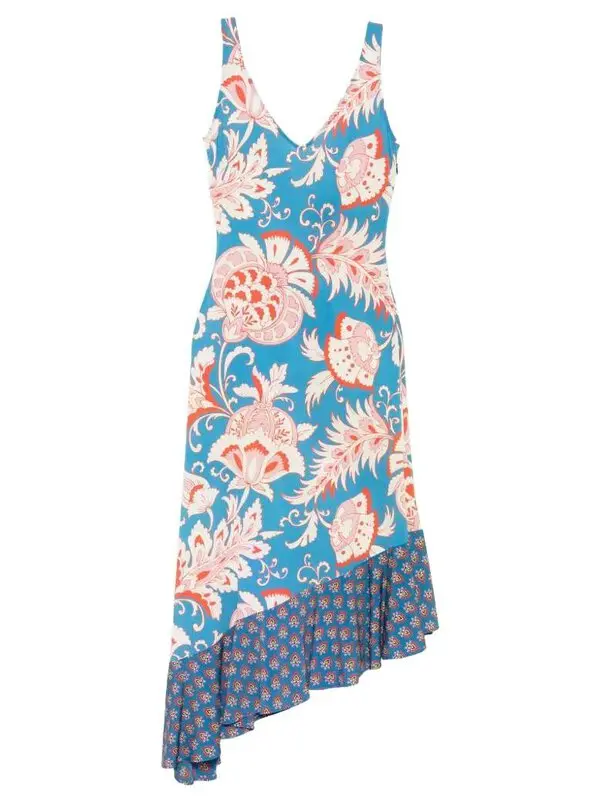 Etro Floral-print Ruffled Midi Dress - Blue