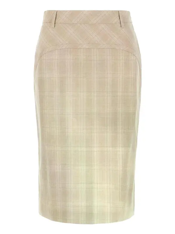 Iceberg Check Ruffled Midi Skirt - Neutrals