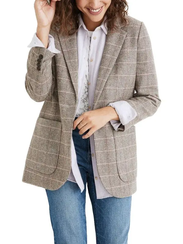 Madewell Woodhull Plaid Blazer - Herringbne Windw Weath Grove