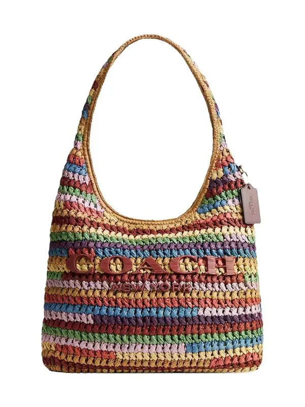 COACH Brooklyn Striped Woven Raffia Tote Bag - Brown