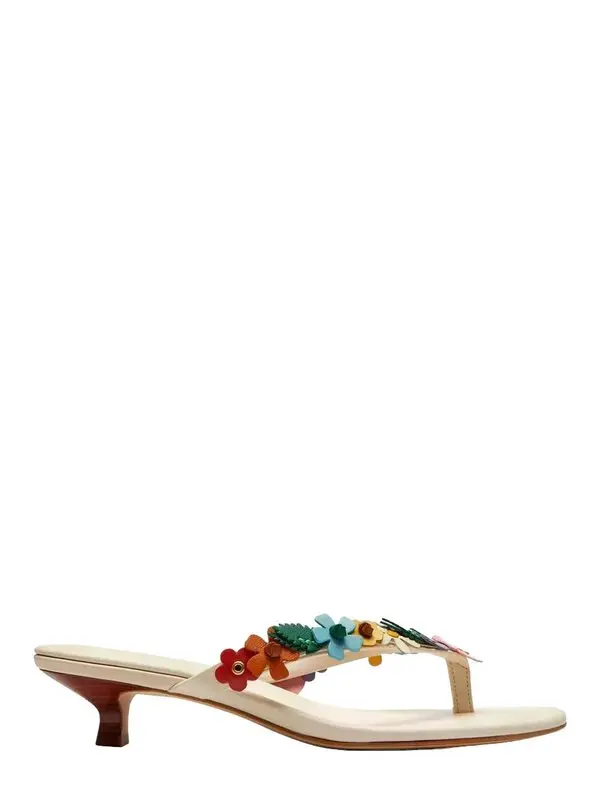 COACH Floral-applique Kitten Heel Sandals - Neutrals