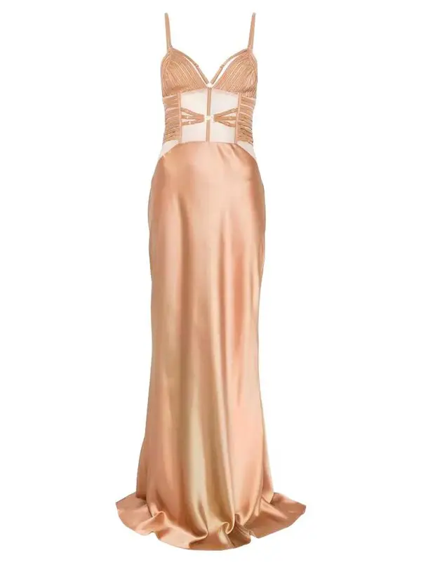 Elisabetta Franchi Corset-style Strappy Maxi Dress - Neutrals