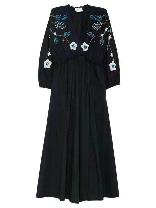 FORTE_FORTE Beaded Motifs Scalloped Dress - Blue