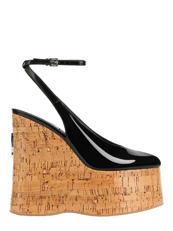 NAKED WOLFE Tansy Wedge - Black Patent Cork