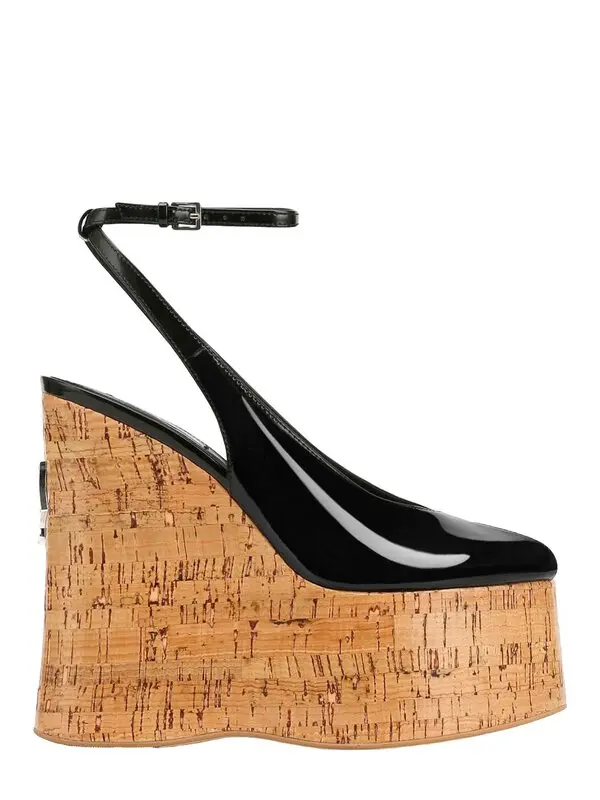 NAKED WOLFE Tansy Patent Wedge Sandals With Ankle Strap - Black