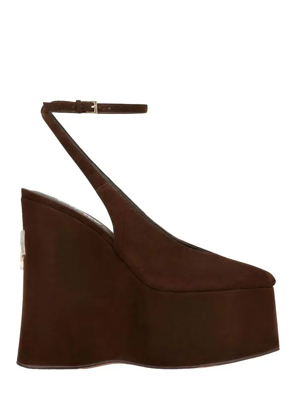 NAKED WOLFE Tansy Patent Wedge Sandals With Ankle Strap - Brown