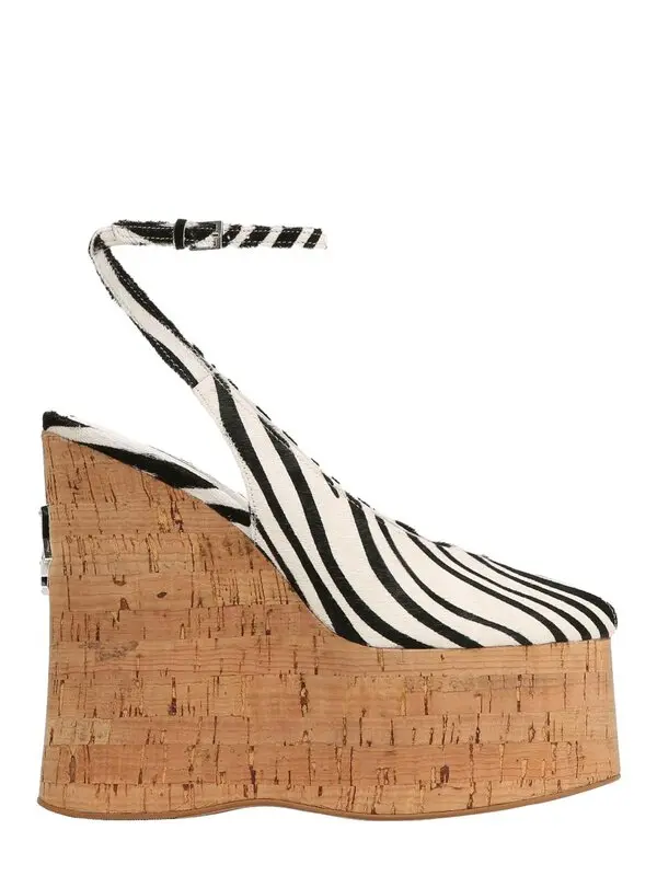 NAKED WOLFE Tansy Patent Wedge Sandals With Ankle Strap - Zebra
