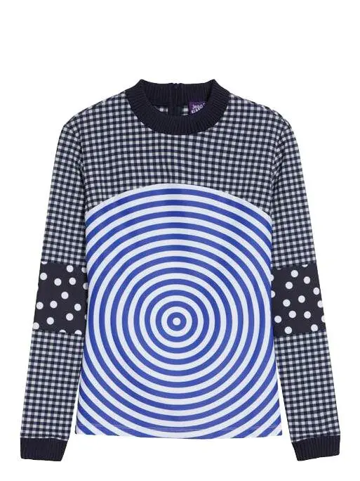 JEAN PAUL GAULTIER Vichy & Target Print Jersey Top - White/navy