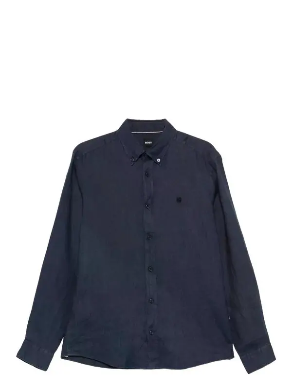 BOSS Embroidered-logo Linen Shirt - Blue