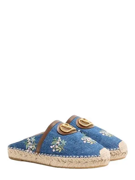 Valentino Garavani Vlogo Embroidered Espadrille Mule - Blue Multi