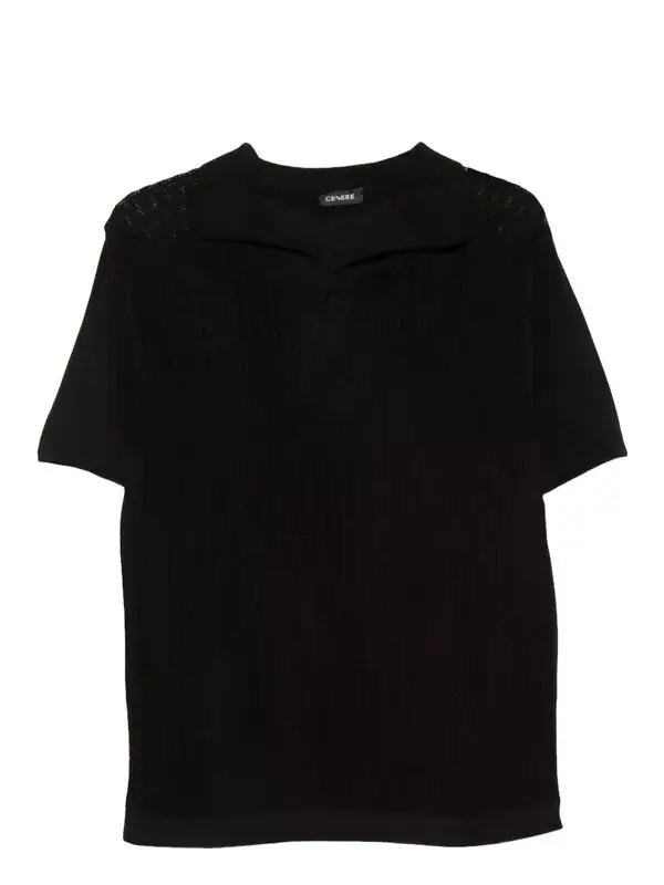CENERE GB Open-knit V-neck T-shirt - Black