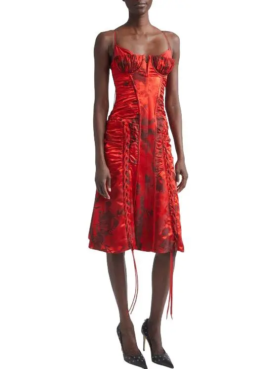 Alexander McQueen Floral Jacquard Corset Knee-length Dress - Red-black
