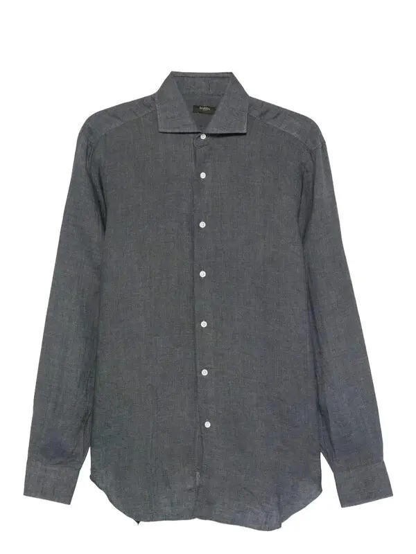 BARBA NAPOLI Slub-texture Long-sleeve Shirt - Grey