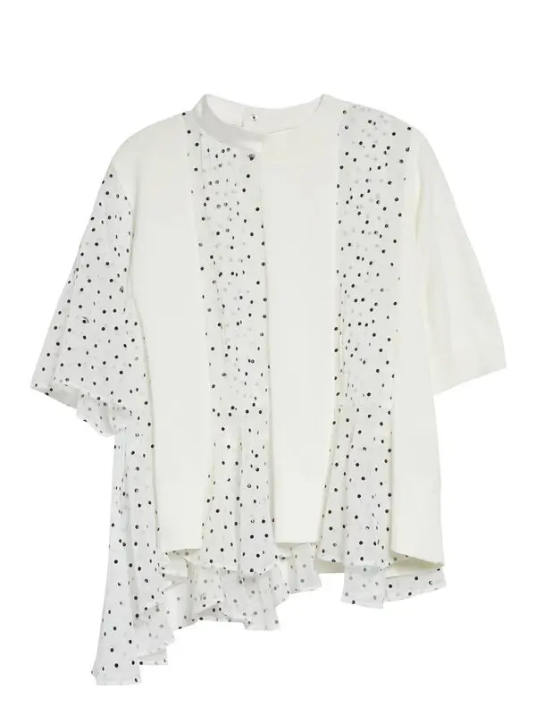 Sacai Pleated Polka Dot Mixed Media Top - White