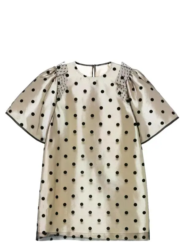 PARLOR Polka-dot Puff-sleeve Mini Dress - Neutrals