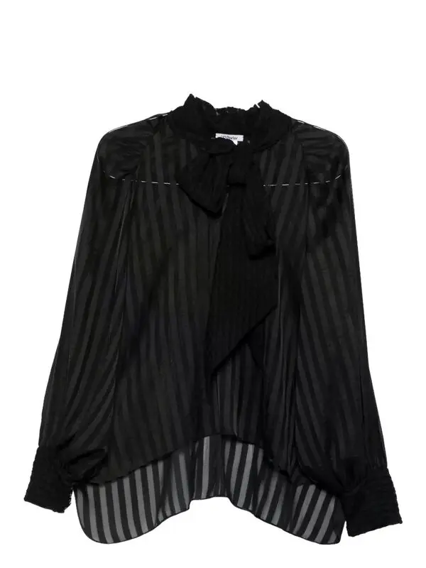 PARLOR Striped Pussy-bow Blouse - Black