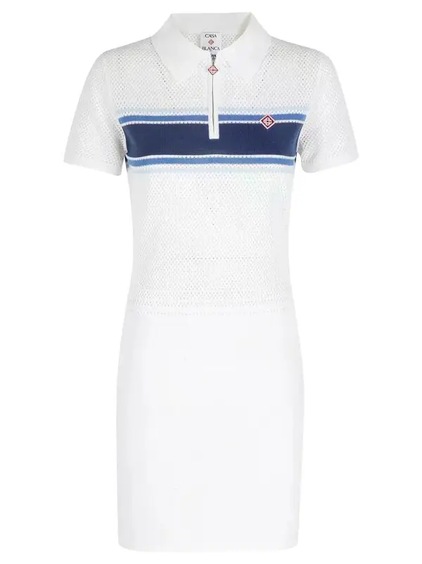 Casablanca Perforated Striped Dress - White