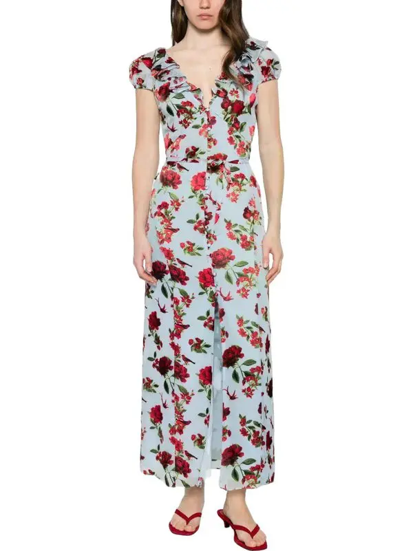 Alice + Olivia X Stacey Bendet Tara Floral-print Ruffled Midi Dress - Blue