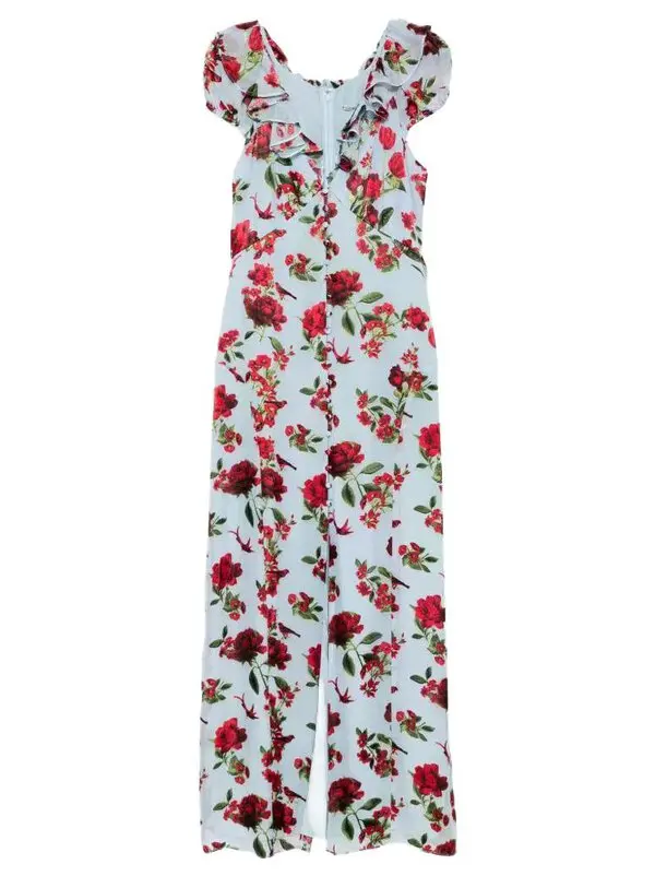 Alice + Olivia X Stacey Bendet Tara Floral-print Ruffled Midi Dress - Blue
