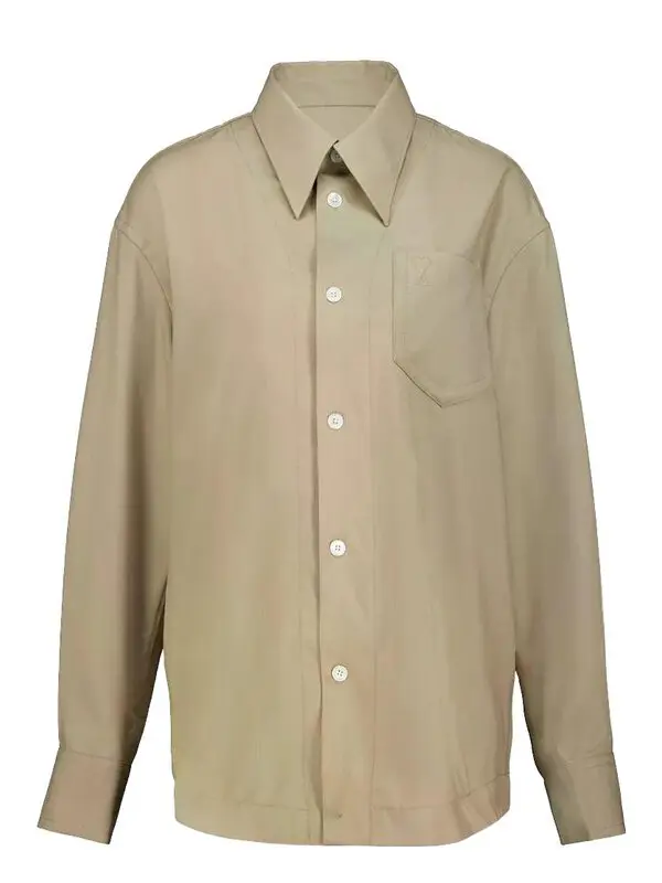 Ami Sharp-collar Wool Shirt - Neutrals