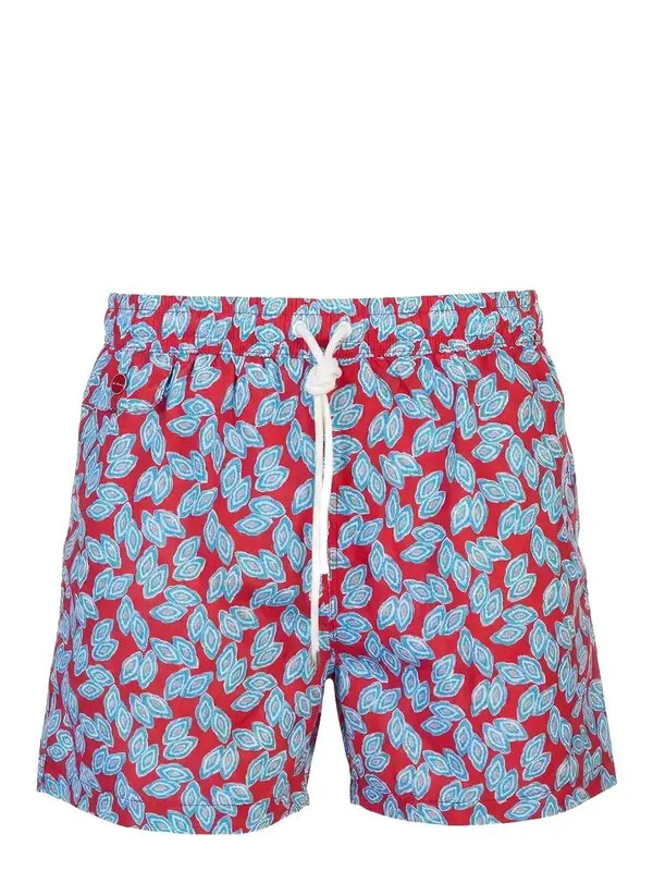 Kiton Geometric-print Drawstring Swim Shorts - Red
