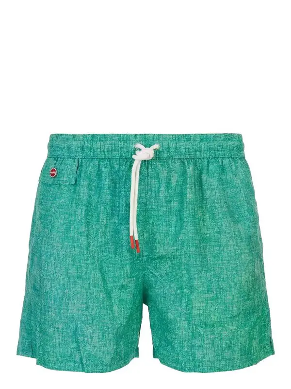 Kiton Crosshatch Texture Drawstring Swim Shorts - Green