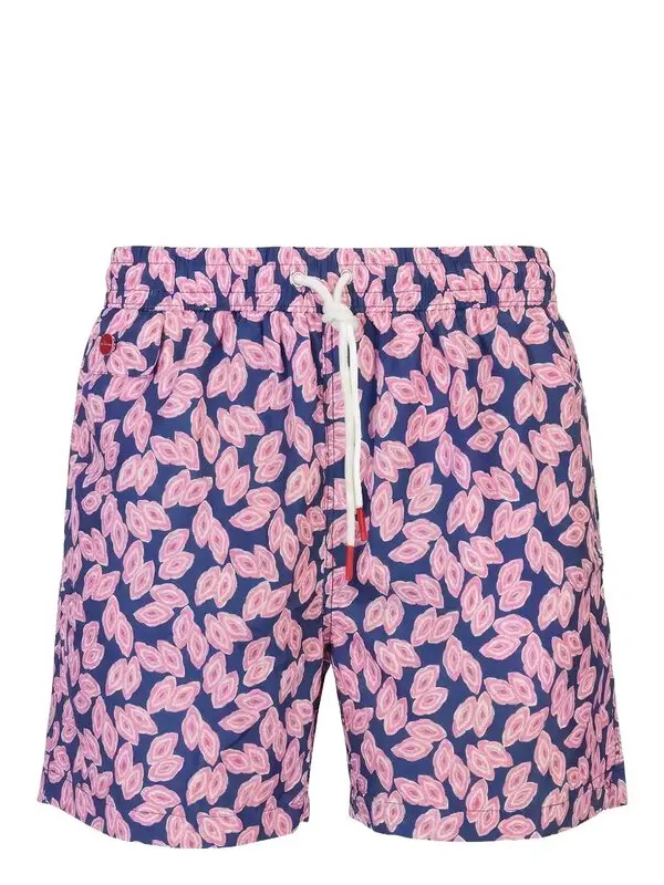 Kiton Geometric-print Drawstring Swim Shorts - Blue