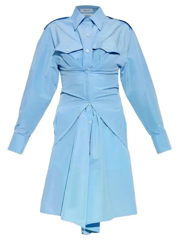Alexander McQueen Gathered Asymmetric Dress - Blue