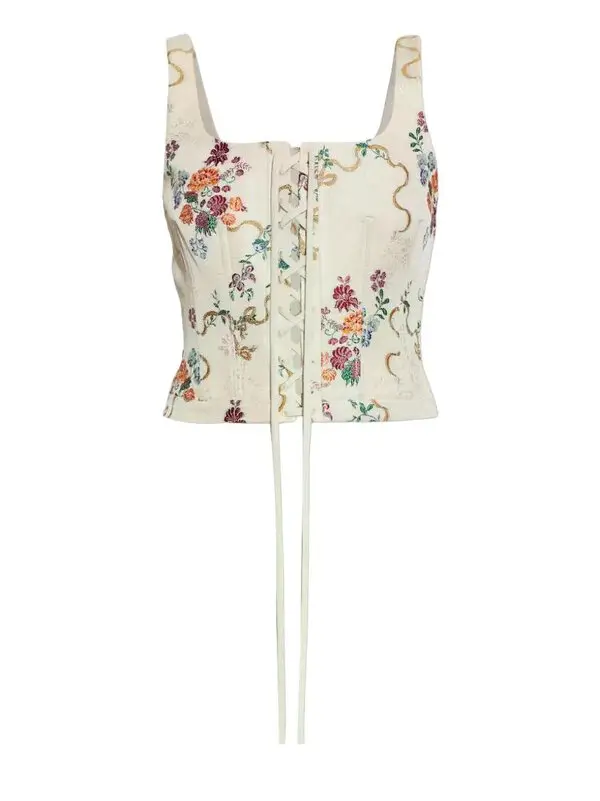 Alexander McQueen Floral-print Lace-up Corset Top - Neutrals