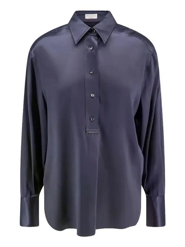 Brunello Cucinelli Long-sleeved Shirt With Monili Chain - Blue