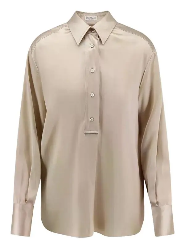 Brunello Cucinelli Monili-chain Satin Shirt - Neutrals