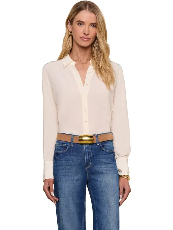 L'Agence Babette Silk Blouse Top - Ecru