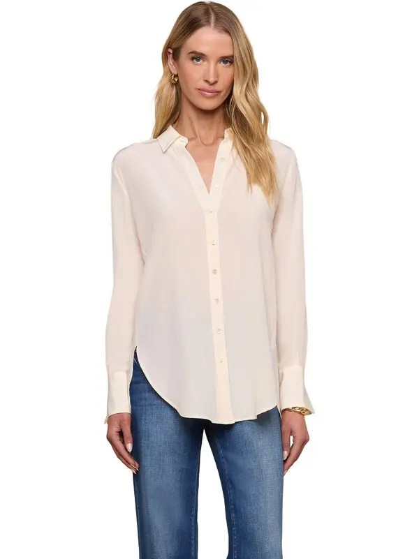 L'Agence Babette Silk Blouse Top - Ecru