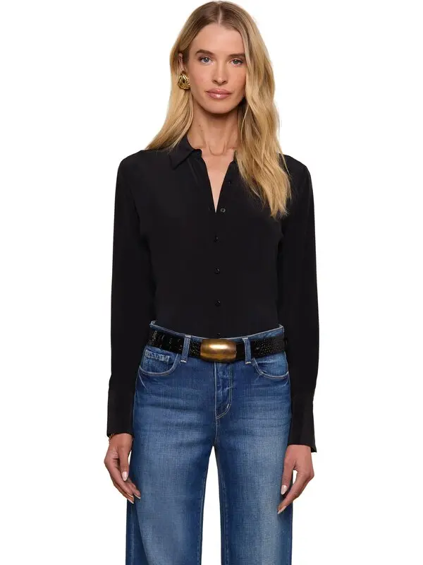 L'Agence Babette Silk Blouse Top - Black