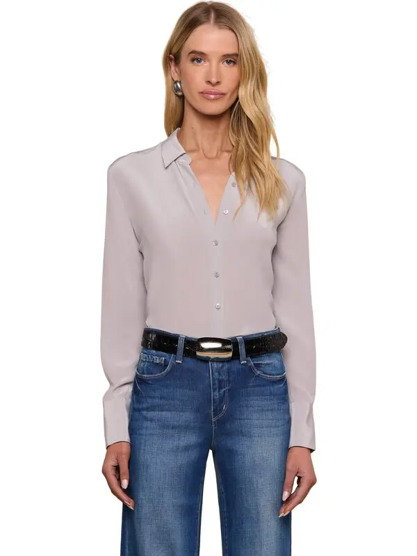 L'Agence Babette Silk Blouse Top - Light Pewter