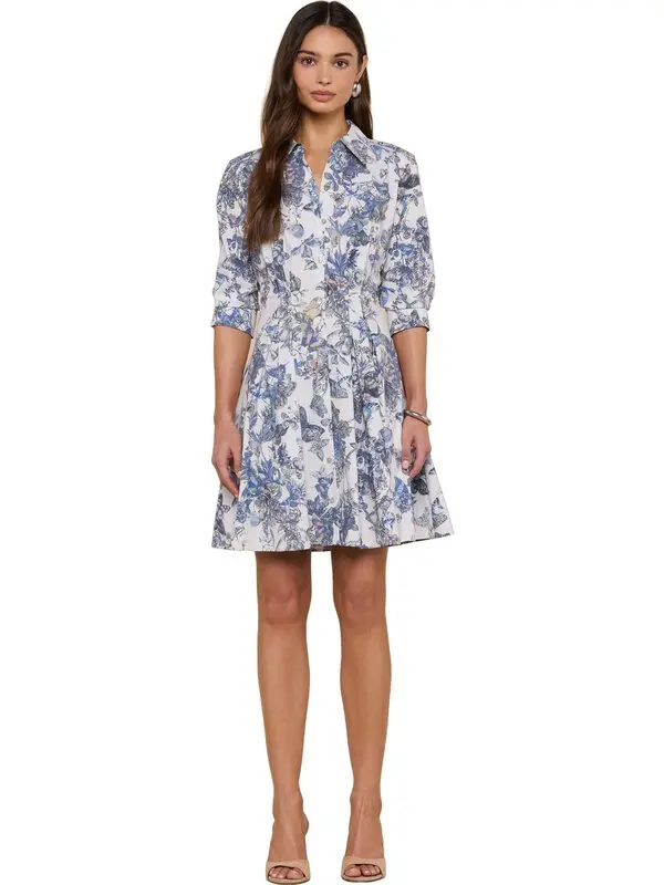 L'Agence Journi Butterfly-print Shirt Dress - Grey Multi Watercolor Butterfly