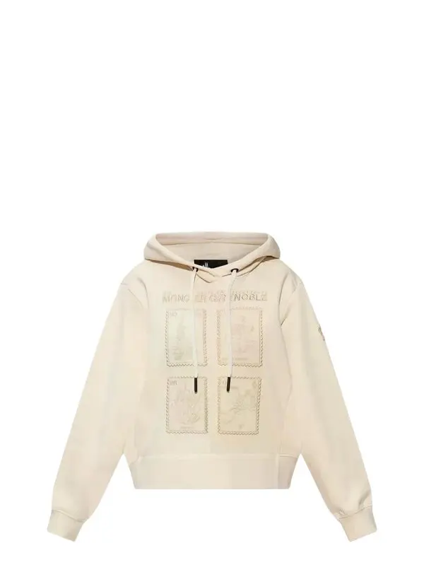 Moncler Cotton Hoodie With Plant Pattern - Neutrals
