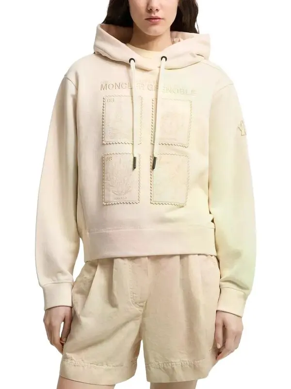 Moncler Cotton Hoodie With Plant Pattern - Neutrals