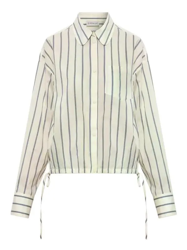Moncler Striped Cotton Shirt With Drawstring Hem - Neutrals
