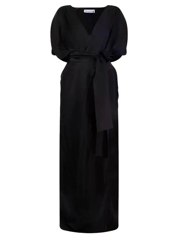 LES FILLES D'EVA Belted Puffed-sleeve Maxi Dress - Black