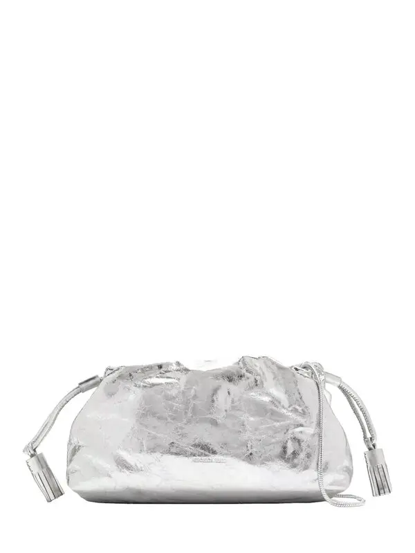 Veronica Beard Metallic Crinkled-effect Clutch - Silver