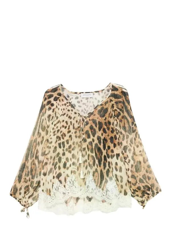 ERMANNO FIRENZE Georgette Leopard-pattern Blouse - Neutrals
