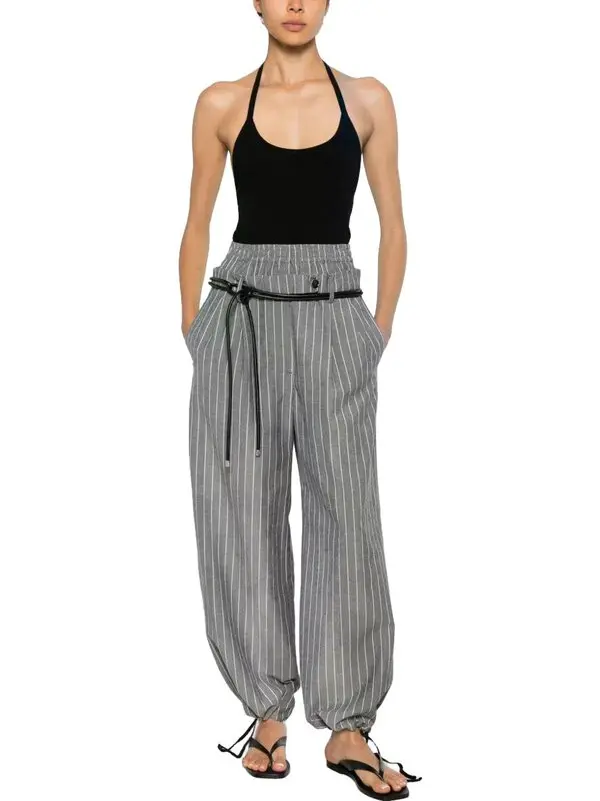 WHITE SAND Pinstripe Trousers With Drawstring Cuffs - Grey
