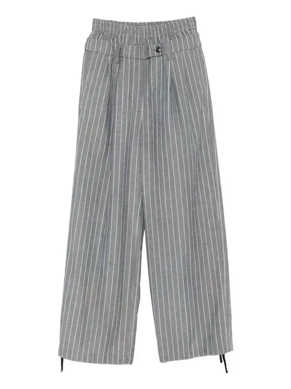 WHITE SAND Pinstripe Trousers With Drawstring Cuffs - Grey