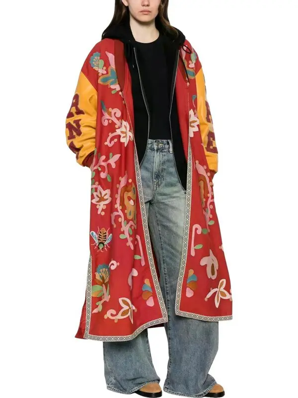 FRONT STREET 8 Floral-embroidered Coat - Red