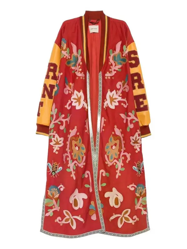 FRONT STREET 8 Floral-embroidered Coat - Red