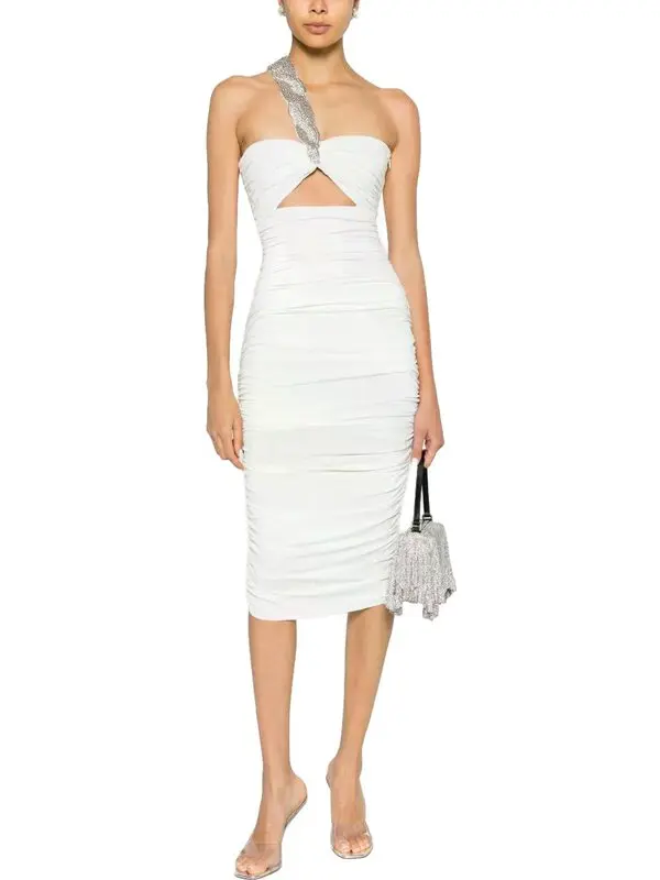 Amen Crystal-embellished Ruched Midi Dress - White