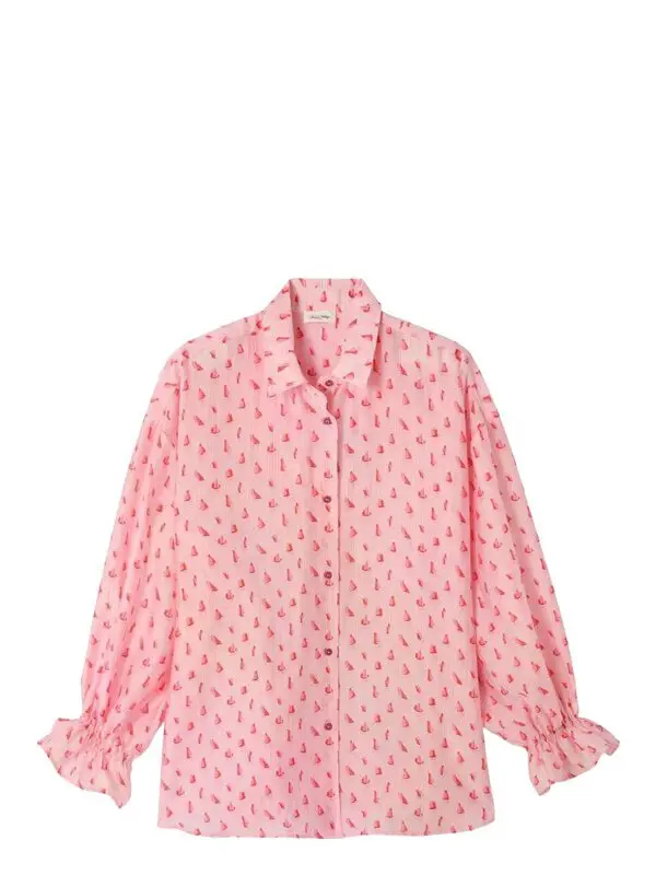 American Vintage Sailboat Print Ruffled Shirt - Pink