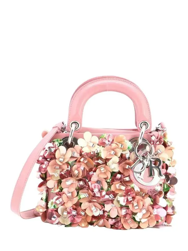 Dior Lady Flower Charm Embellished Mini Satchel - Pink